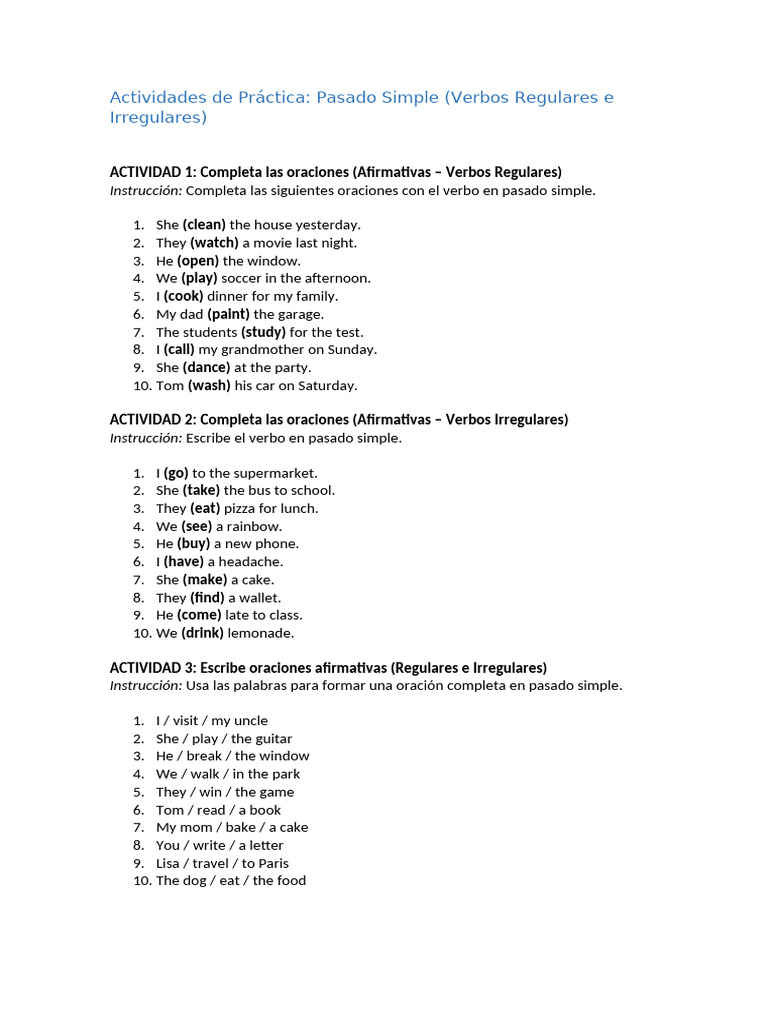 Actividades de Práctica Pasado Simple | PDF | Chess | Chess Theory