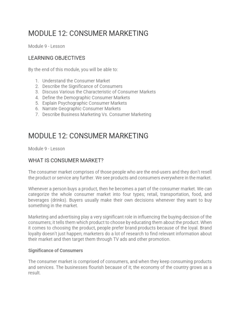 Module 12 Consumer Marketing | PDF | Marketing | Brand