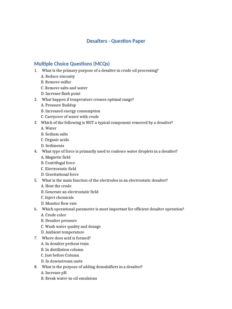 Desalter Question Paper | PDF