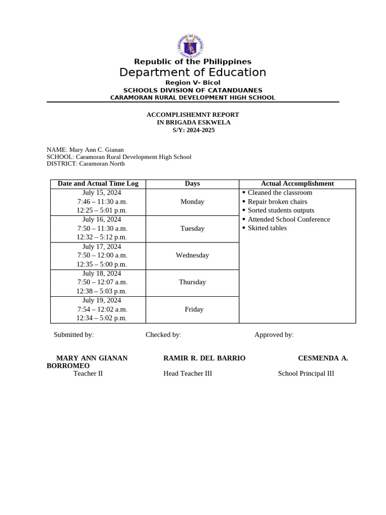 BE Accomplishment Report | PDF
