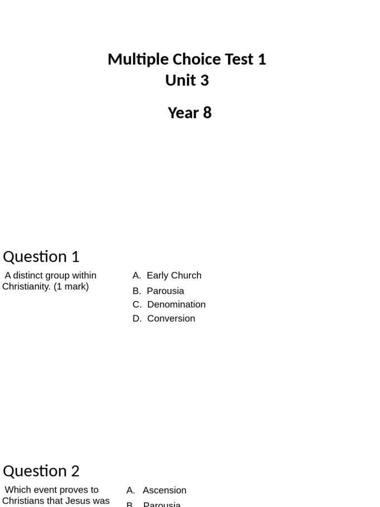 Year 8 Christianity Quiz Questions | PDF | Jesus | The Gospel