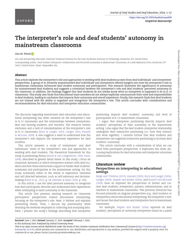 Interpreter Role and Deaf Student Autonomy | PDF | Language ...