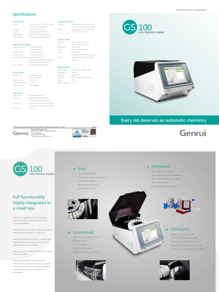 Genrui GS100 Auto Chemistry Analyzer | PDF | Chemical Reactions ...