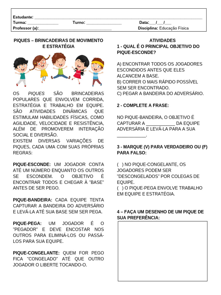 Brincadeiras e Jogos - Piques | PDF