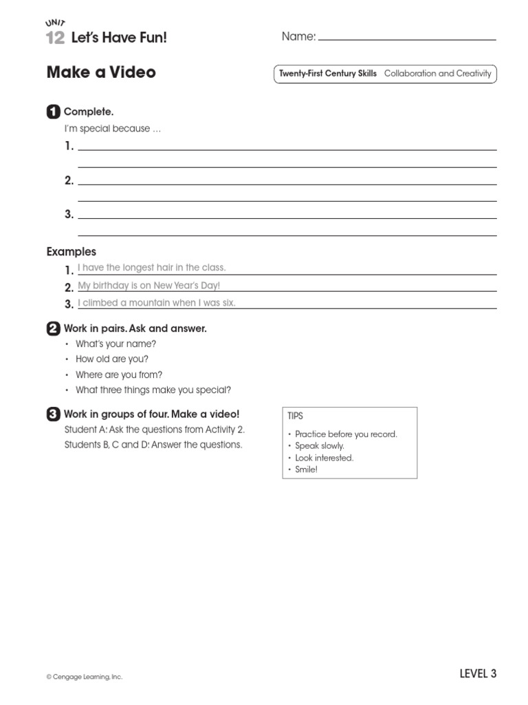 Look Ame l3 Worksheet 3.12 | PDF