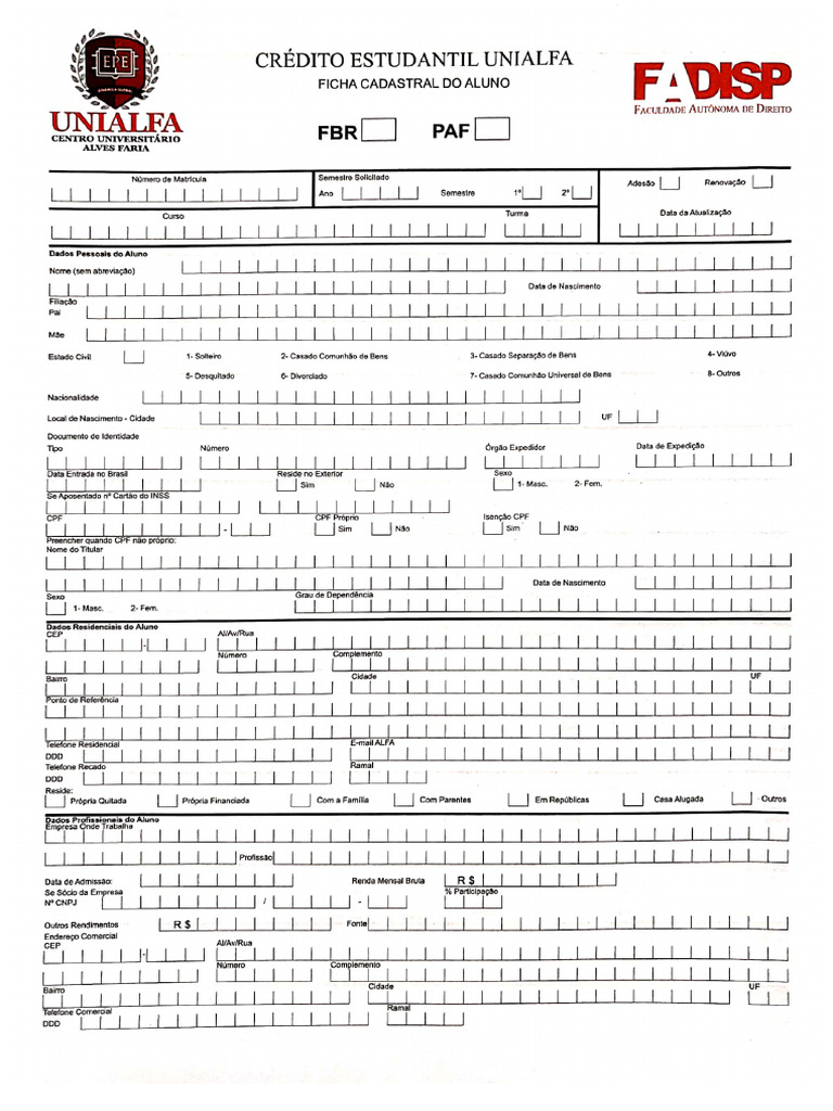 Formulário Paf - Ficha Do Aluno | PDF