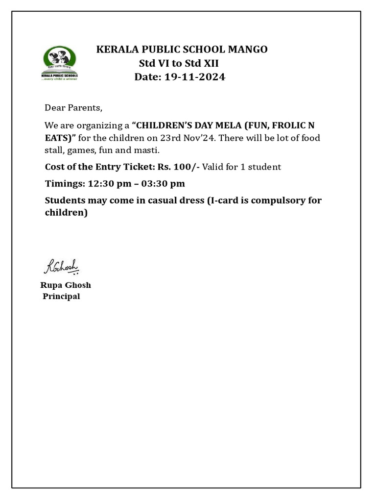 Notice (STD VI To STD XII KPS Mango) | PDF