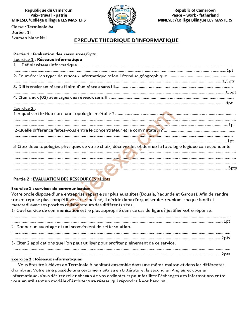 Épreuve d'informatique Terminale A4 | PDF | Transmission des données ...