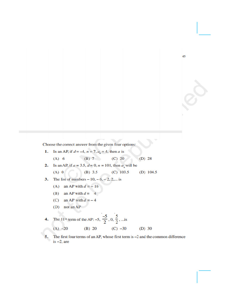CH 5 Arithmetic Progression MCQ | PDF