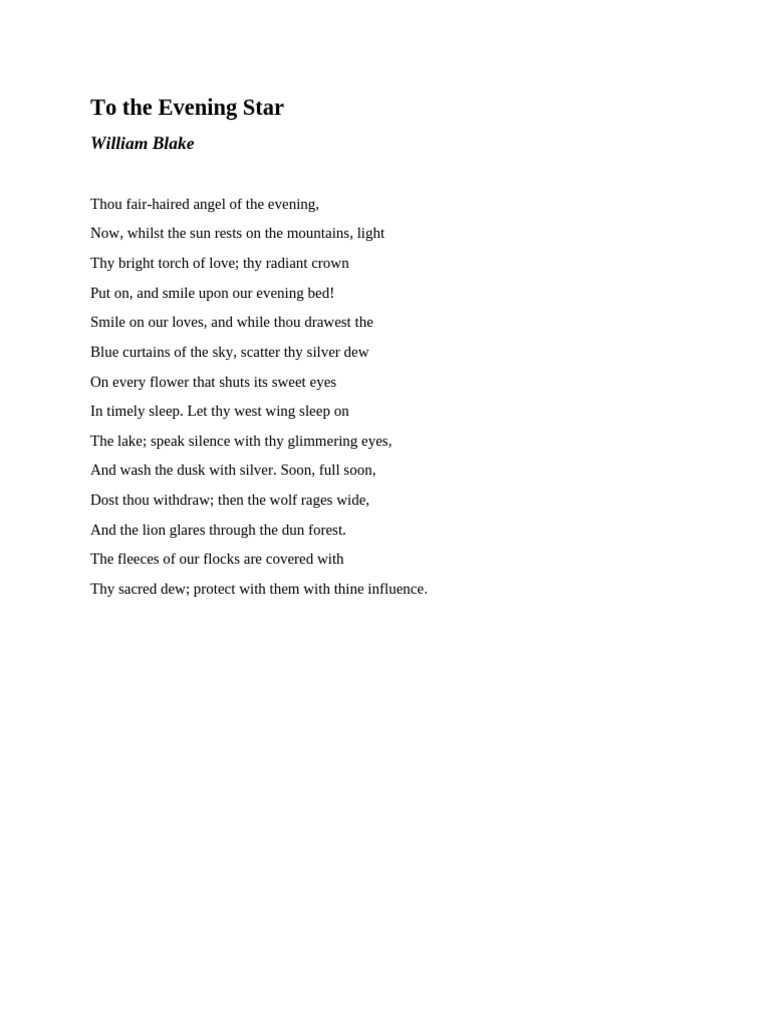 To The Evening Star - Poem | PDF