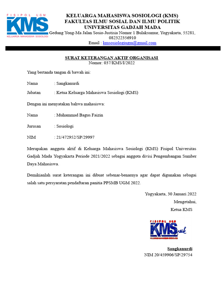 Surat Rekomendasi KMS - Muhammad Bagus Faizin | PDF