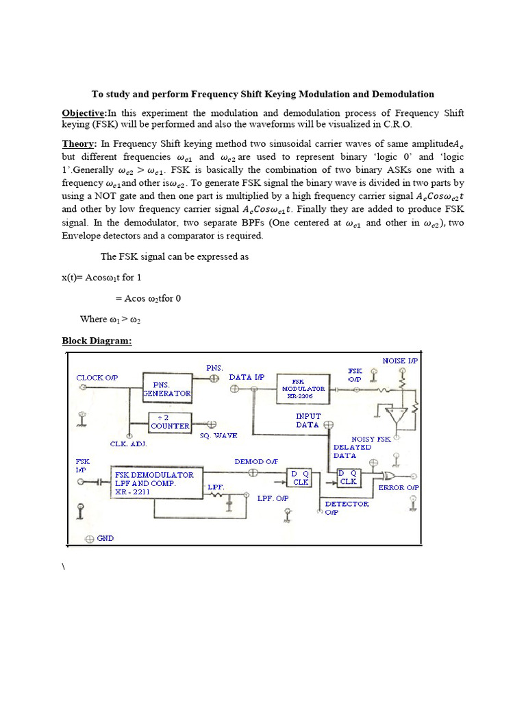 To Study and Perform Frequency Shift Keying Modulation and Demodulation ...