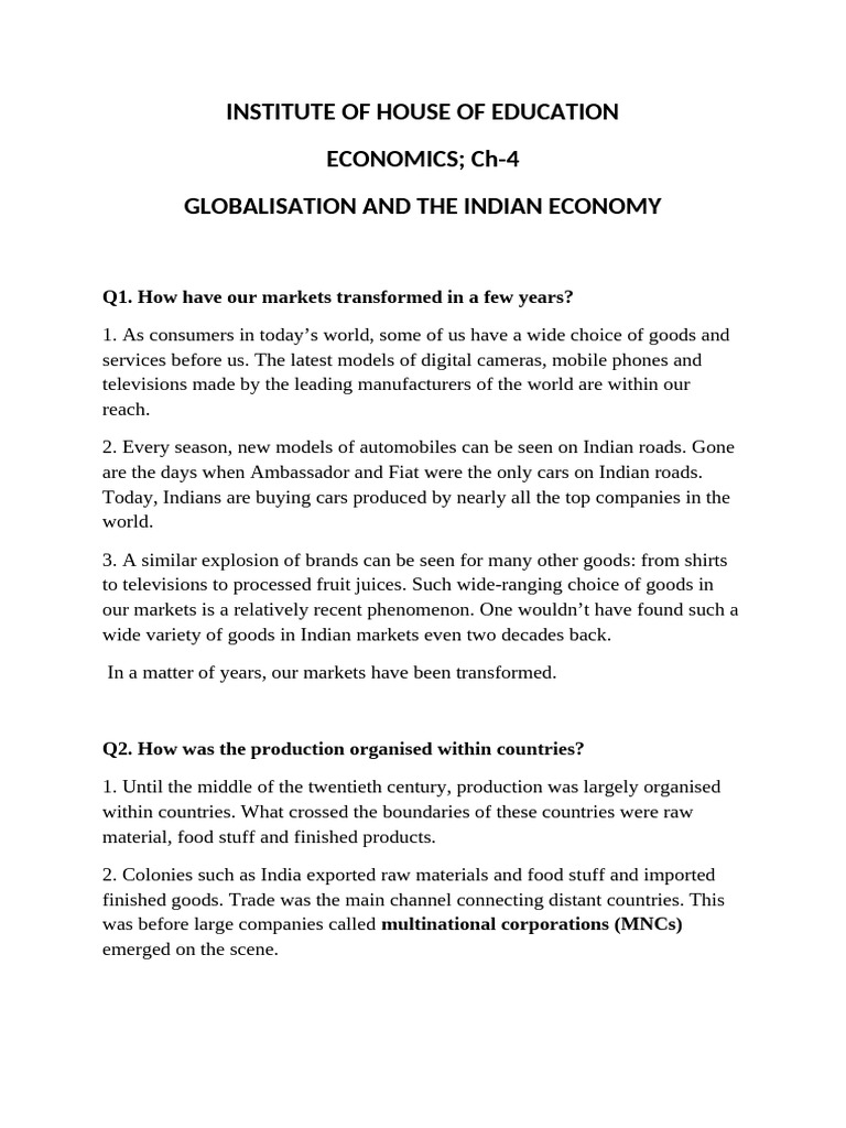 ECONOMICS CH 4 Globalisation Updated | PDF | Multinational Corporation | Globalization