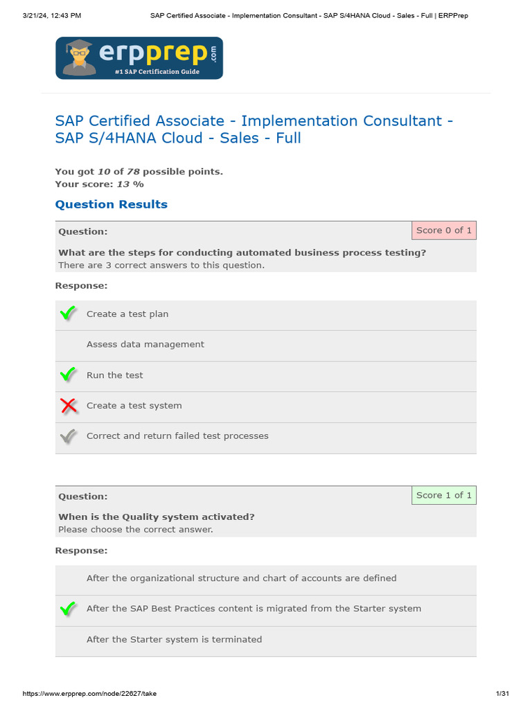 SAP Certified Associate - Implementation Consultant - SAP S - 4HANA Cloud - Sales - Full ...