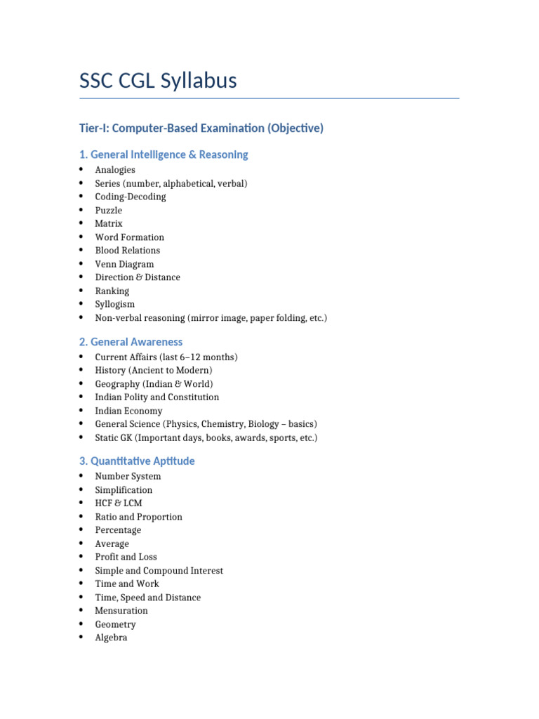 SSC CGL Complete Syllabus Overview | PDF