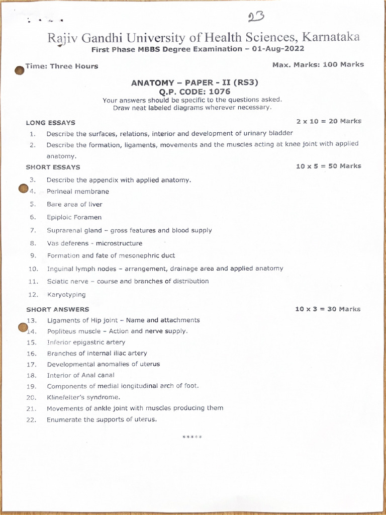 Anatomy Pyqs Rguhs Part 2 | PDF