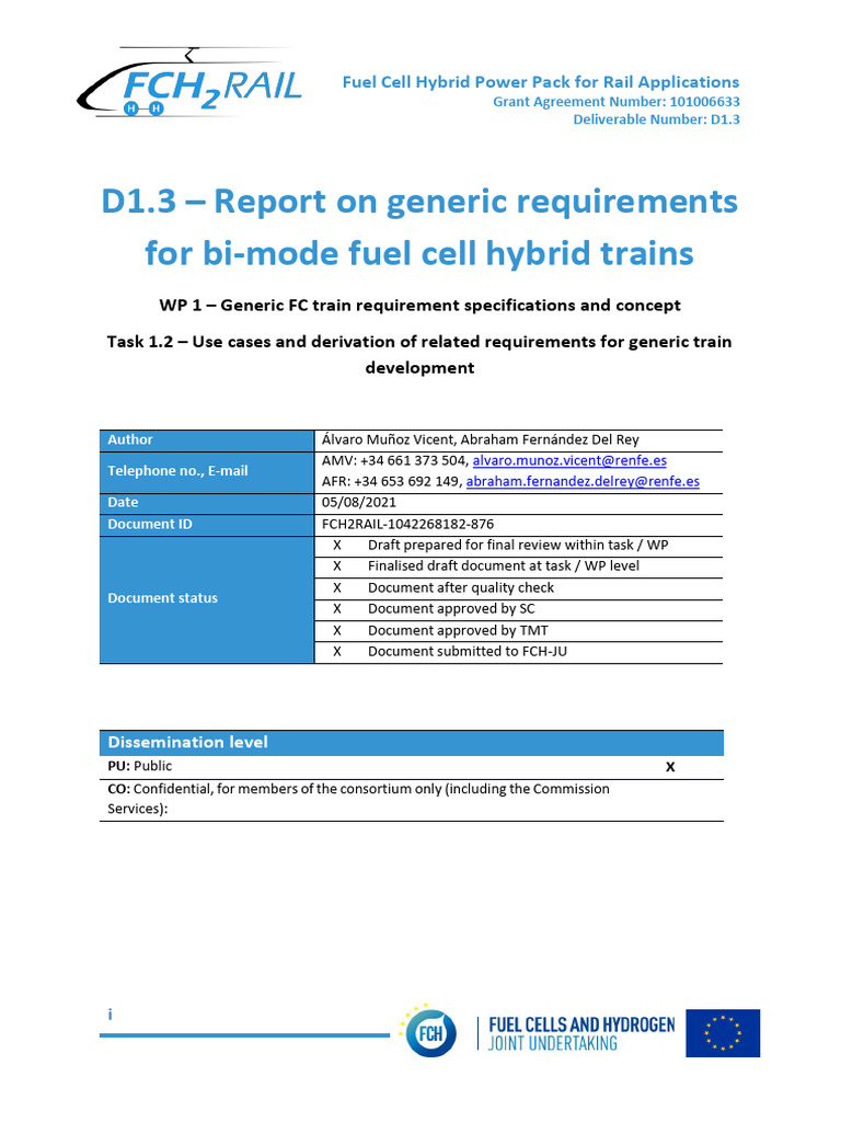 2021 - Fch2rail-D1.3 | PDF | Train | Rail Transport
