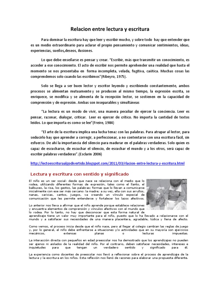 Relacion Entre Lectura y Escritura | PDF | Lectura (proceso) | Aprendizaje