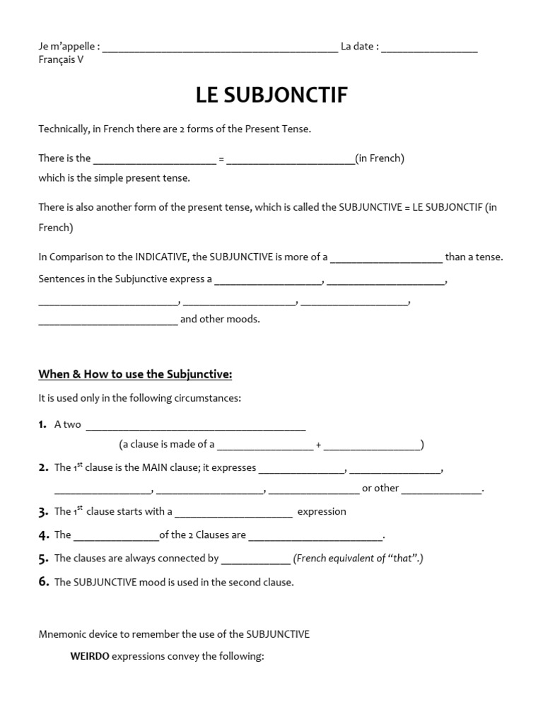 2 - Guided Note Subjonctif Students-1-4 | PDF | Grammar | Linguistics
