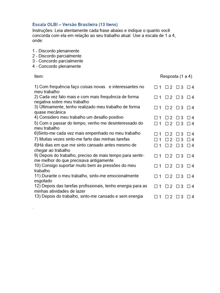 Escala OLBI de Burnout no Trabalho | PDF