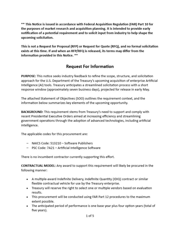 Treasury+Notice AI+Tools 2025 RFI | PDF | Artificial Intelligence ...