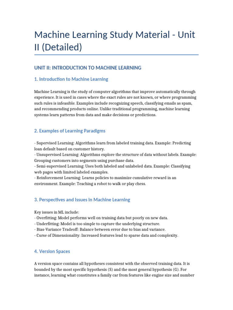 Machine Learning Unit 2 Detailed Study Material | PDF