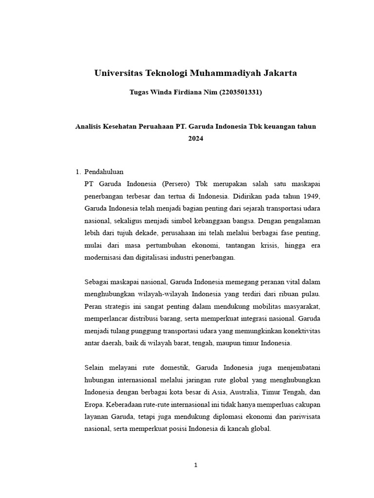 Tugas - Analisa Laporan Keuangan - Winda Firdiana - PT Garuda Indonesia | PDF