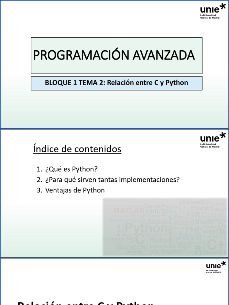 Tema 1.2 - Relación Entre C y Python | PDF | Python (lenguaje de programación) | Java (lenguaje ...