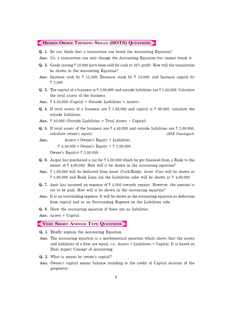 Chapter-5-2025-HOTS and Very Short Answer Type Questions | PDF | Debits ...