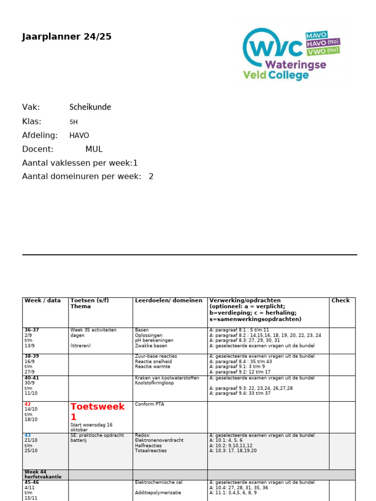 Jaarplanner 24-25 5H | PDF