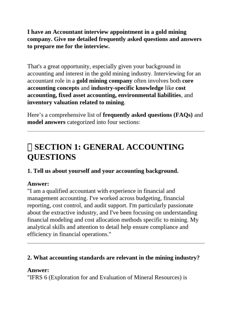 Gold Mining Accountant Interview Prep | PDF | Mining | Inventory