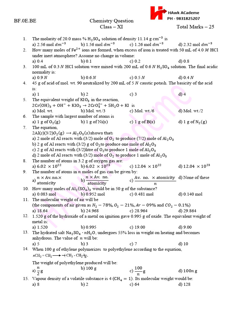11 - BF.0E.BE Q.ANS. Some Basic Concepts of Chemistry DPP 6 | PDF ...