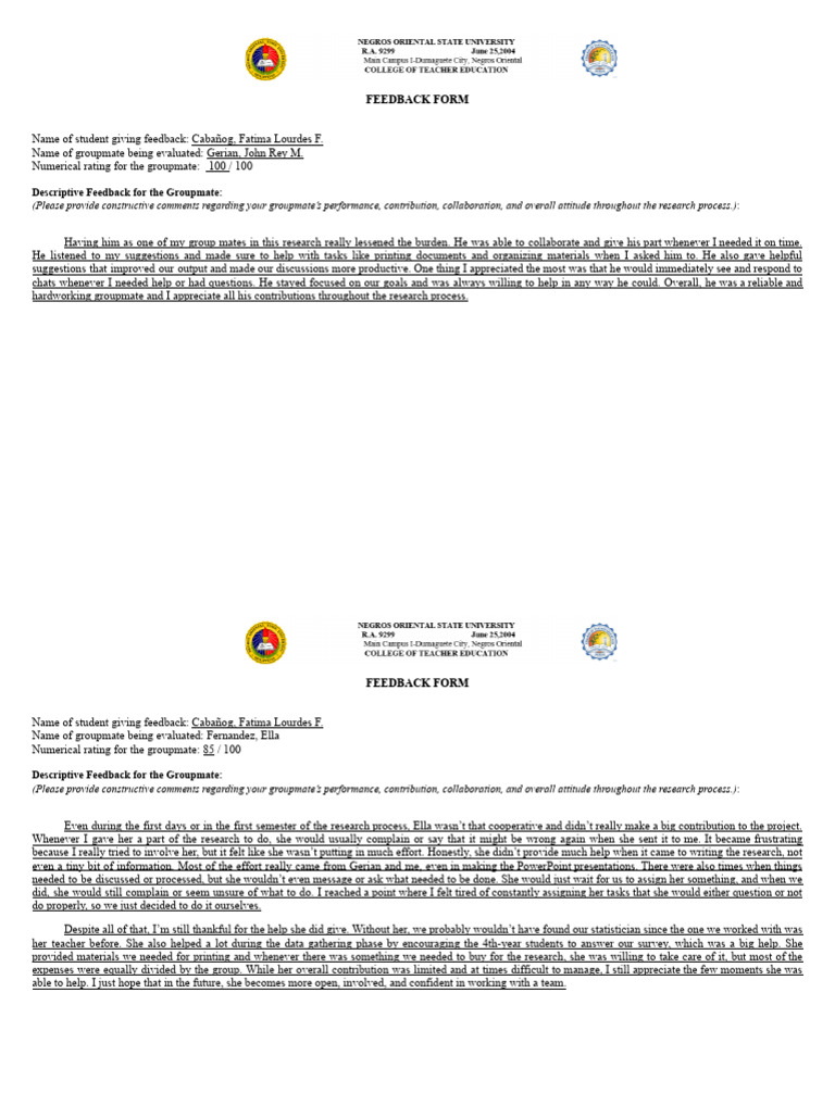 Feedback Form Research | PDF