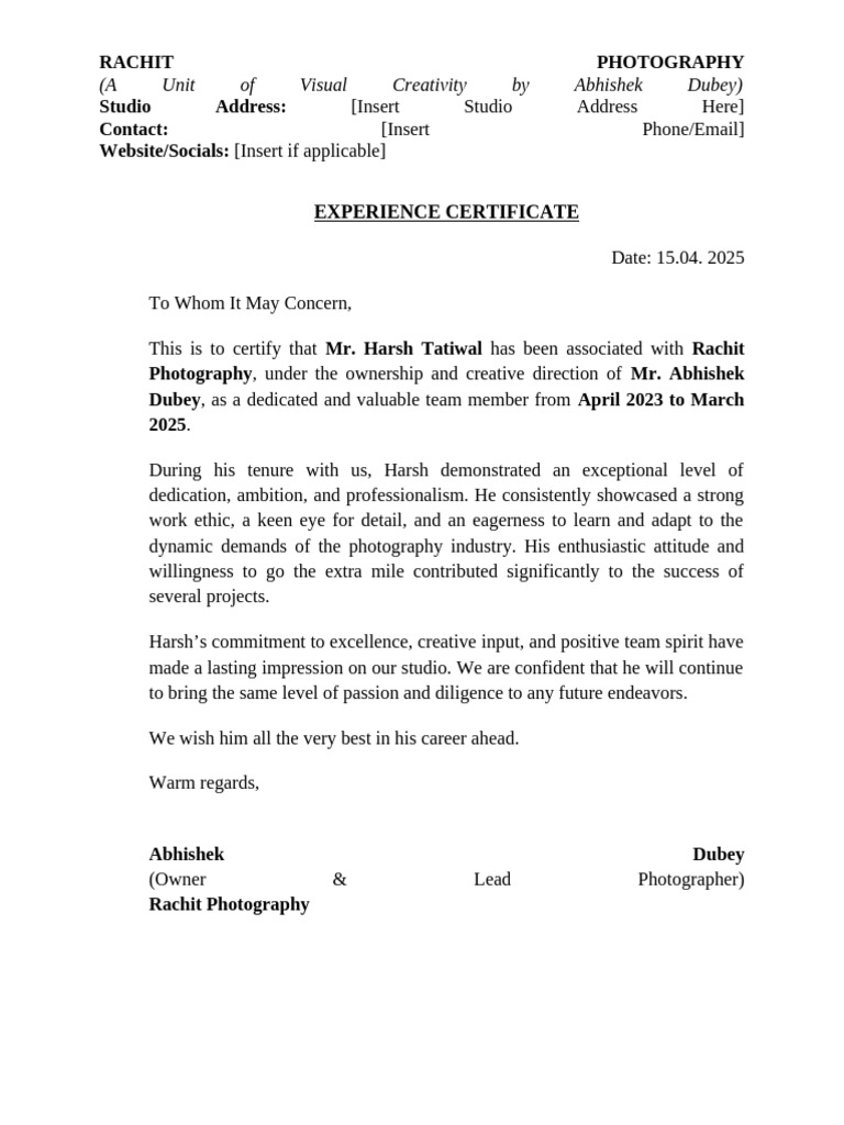 Experience Certificate Harsh | PDF