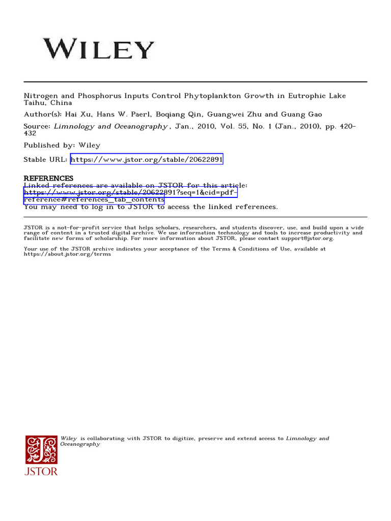Xu NitrogenPhosphorusInputs 2010 | PDF | Eutrophication | Phytoplankton