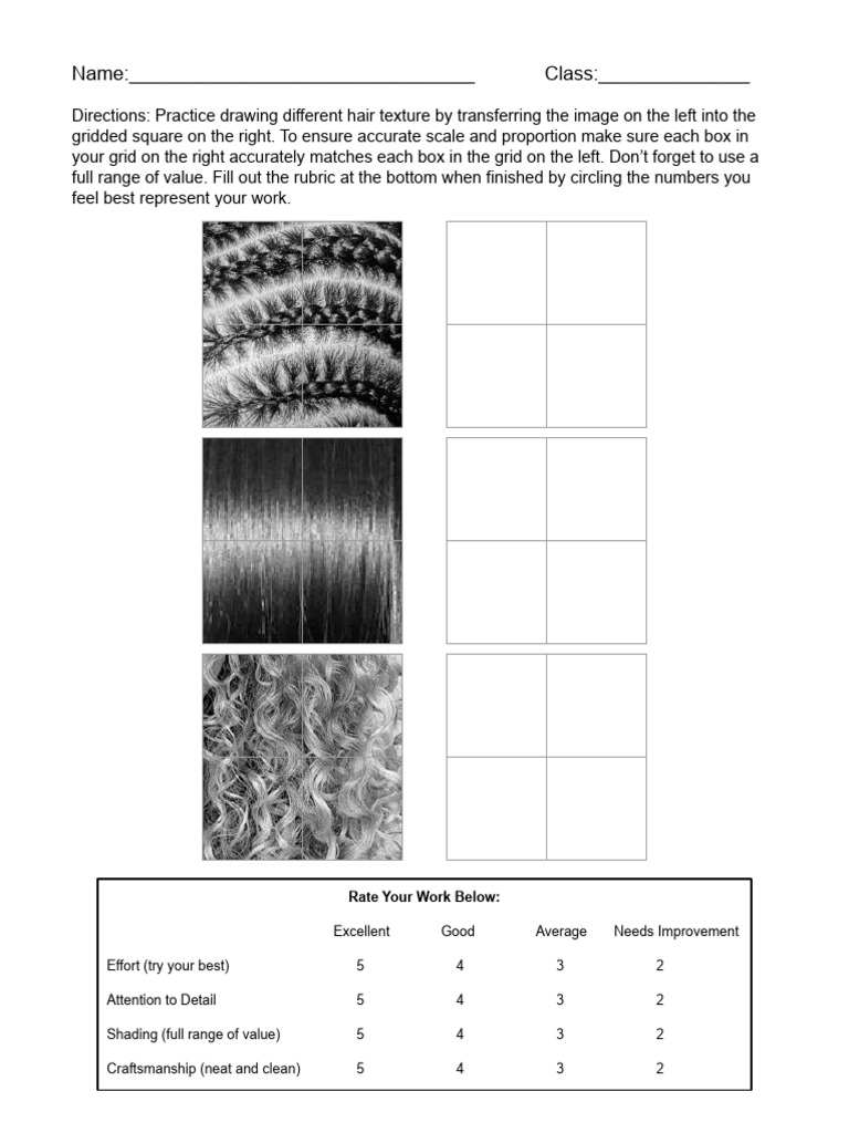 Hair Texture Drawing Practice Sheet | PDF