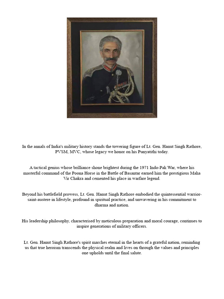 Honoring Lt. Gen. Hanut Singh Rathore | PDF