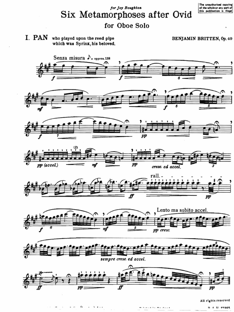 Six Metamorphoses After Ovid Op 40 Britten | PDF