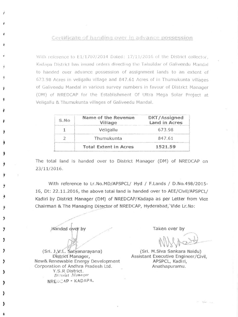 A Land Handing Certificate With Extent List For Both Villages | PDF