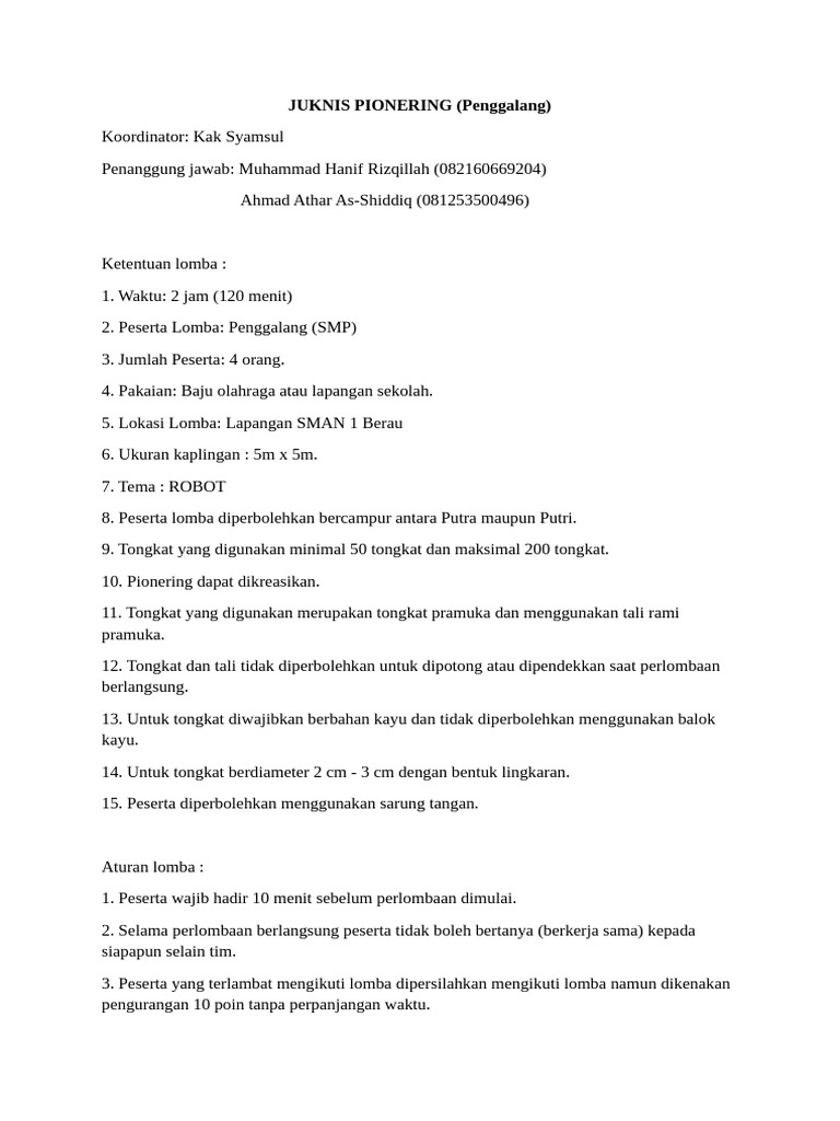 Juknis Pionering Gapres Vi | PDF