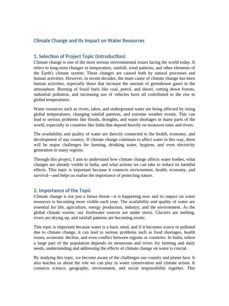 Climate Change's Impact on Water Resources | PDF | Climate Change | Water