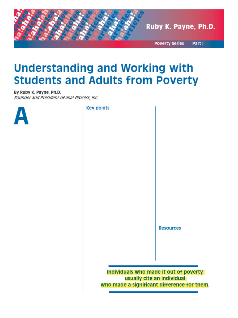 Highlighted Understanding Poverty Ruby Payne Poverty Series I IV | PDF ...