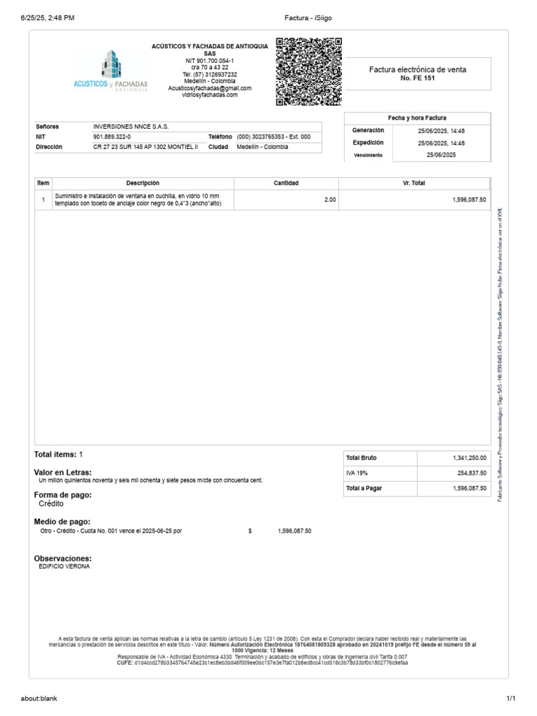 Factura NNC Inversiones | PDF