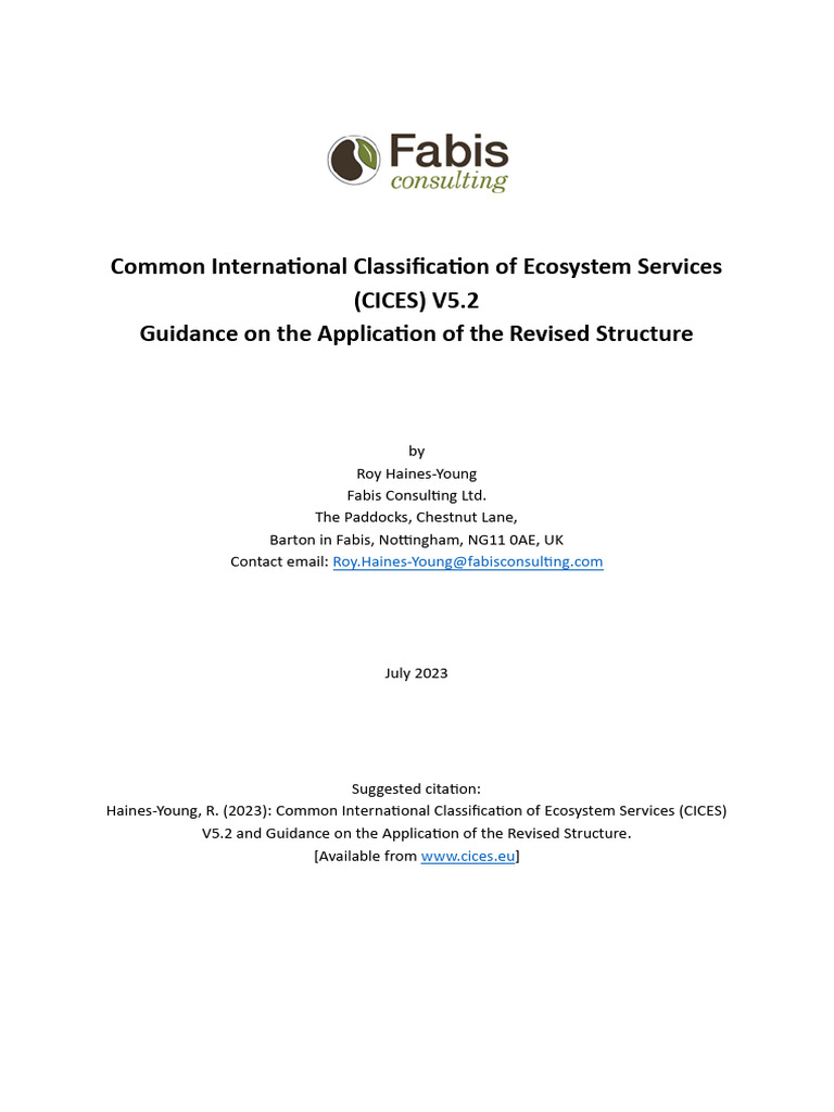 CICES V5.2: Revised Ecosystem Services Guide | PDF | Ecosystem | Ecology