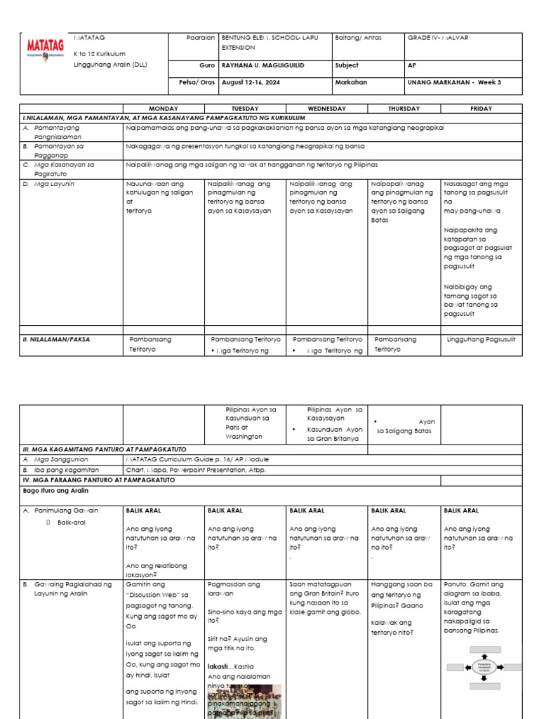 Matatag DLL Week 3 AP g4 | PDF