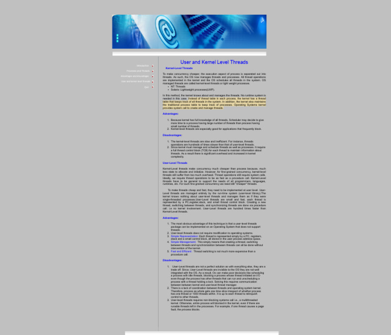 User And Kernel Level Threads Pdf Thread Computing Process