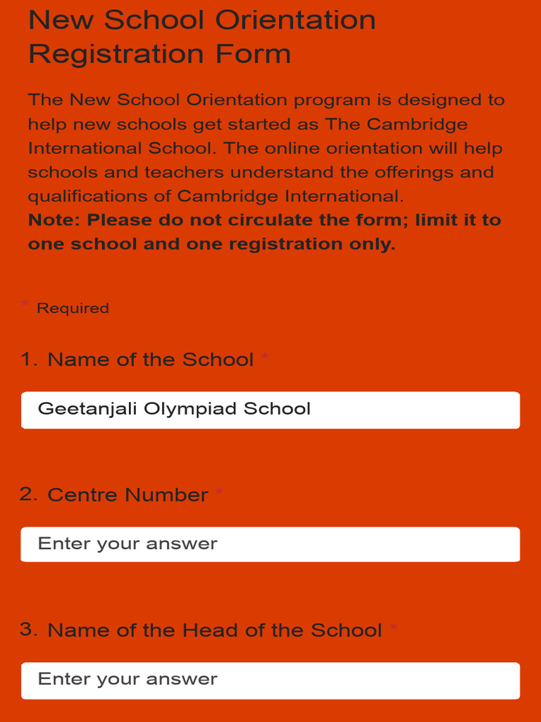 New School Orientation Registration Form | PDF