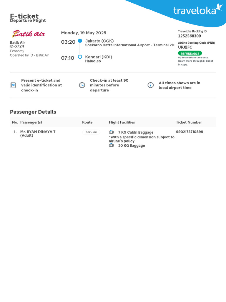 Rescheduling Batik Air Flight KDI | PDF | Aviation
