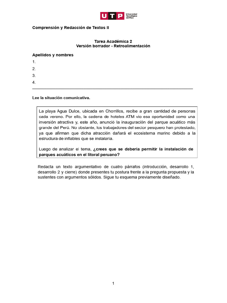 Formato TA2 - Versión Borrador - Retroalimentación | PDF