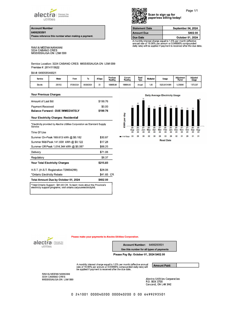 Alectra Bill 05092024 | PDF